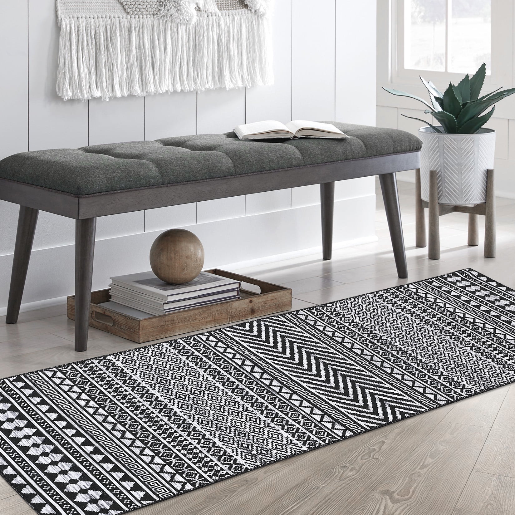 Hasoo Geometric Boho Hallway Runner Rug, Washable Polyester Carpet ...