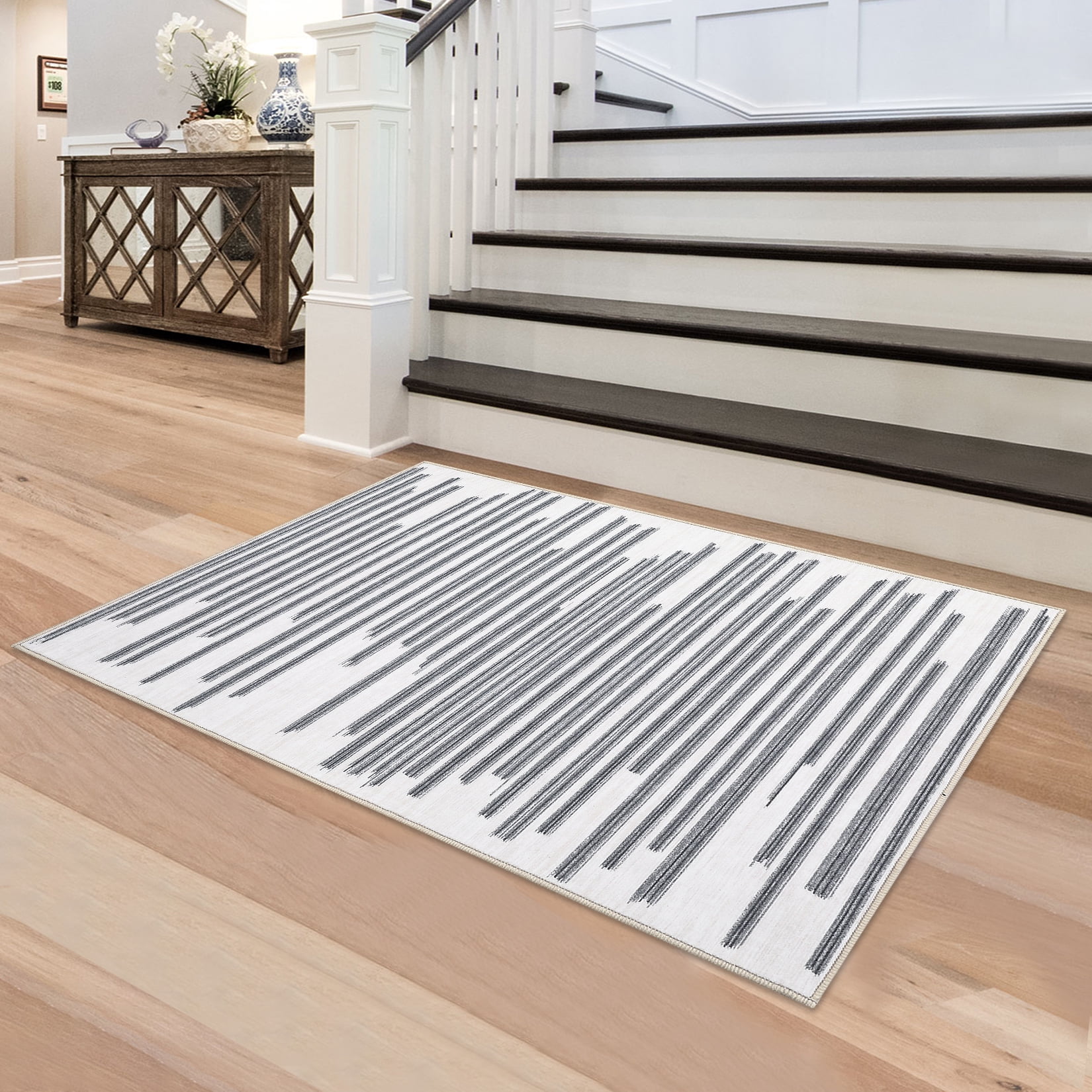 Hasoo Geometric Lines Area Rug, Modern Mid-Century Indoor Non-Slip Rug ...