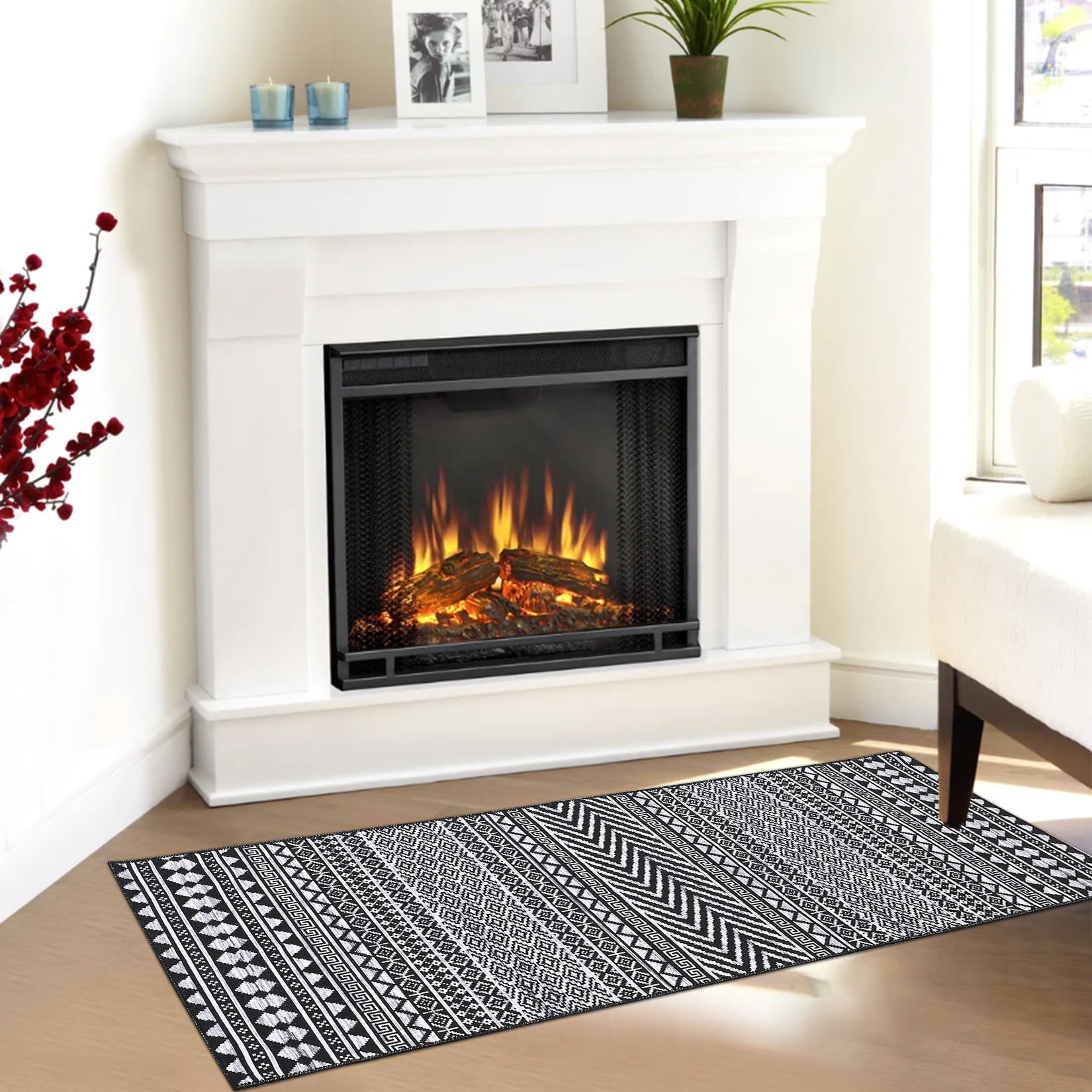 Hasoo Boho Geometric Runner Rug, Washable and Durable, 2' x 10', Black ...