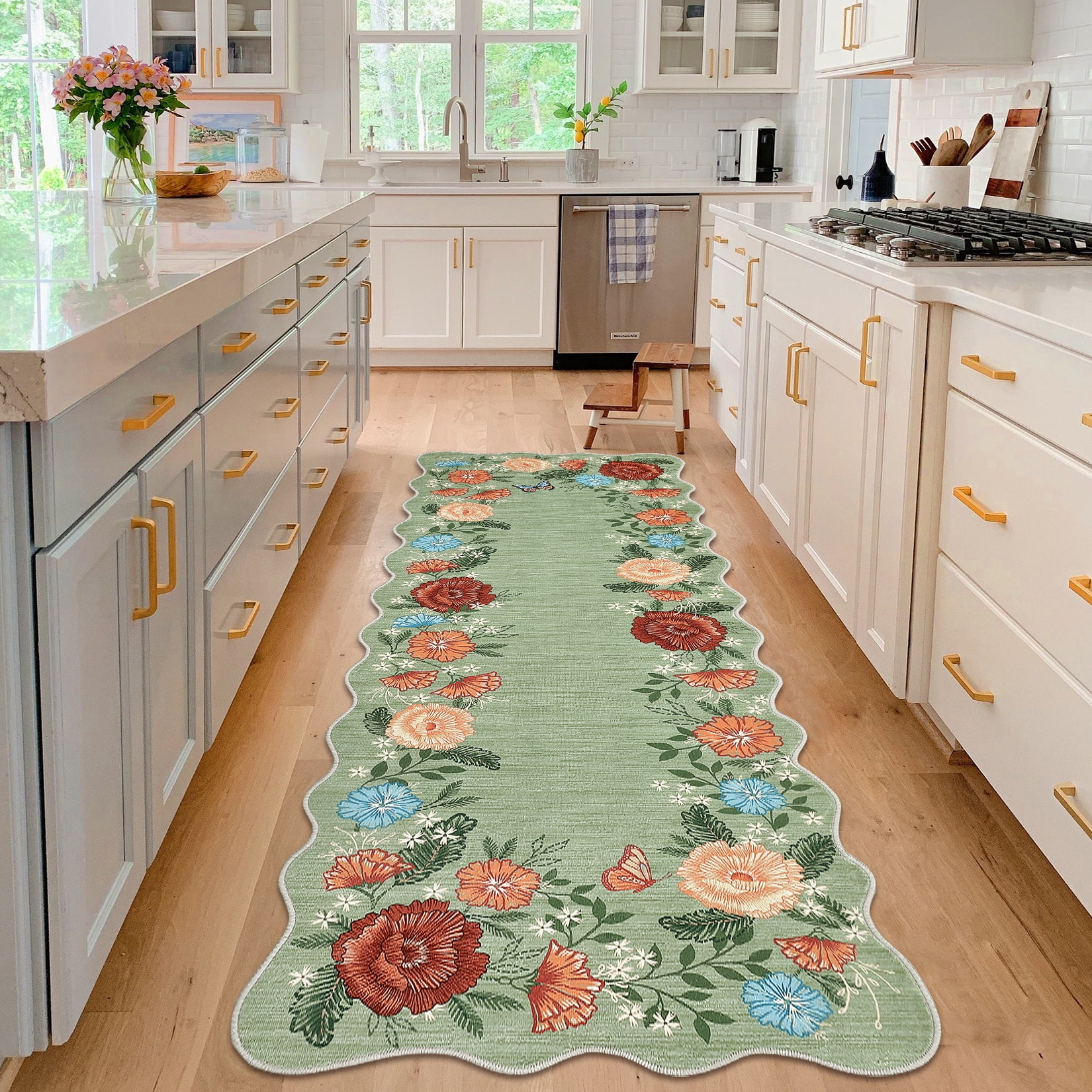 Hasoo Indoor Scalloped Area Rug for Hallway 2' x 6' Washable Modern ...