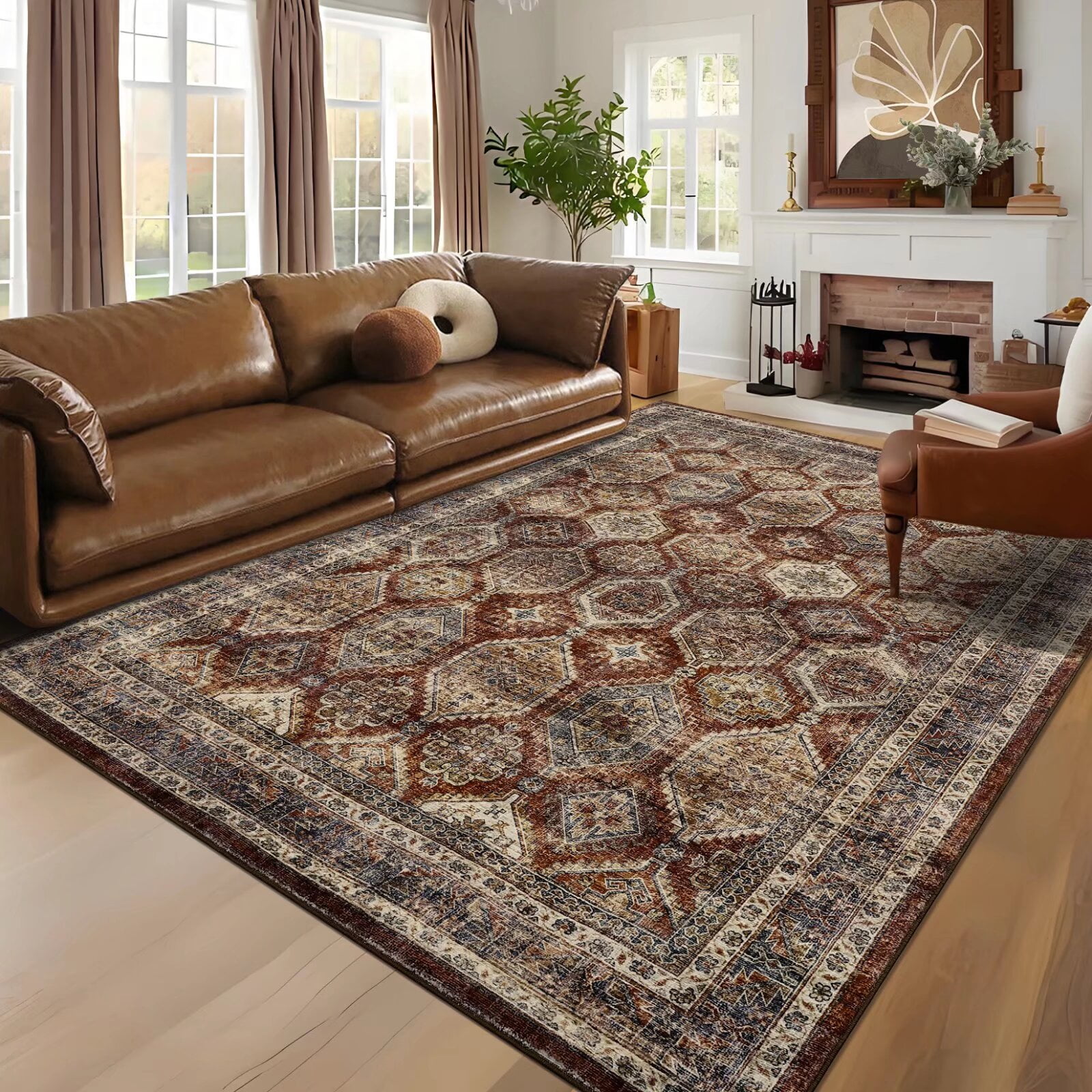 Hasoo Indoor Washable Area Rug 5' x 7' Geometric Rugs for Living Room ...