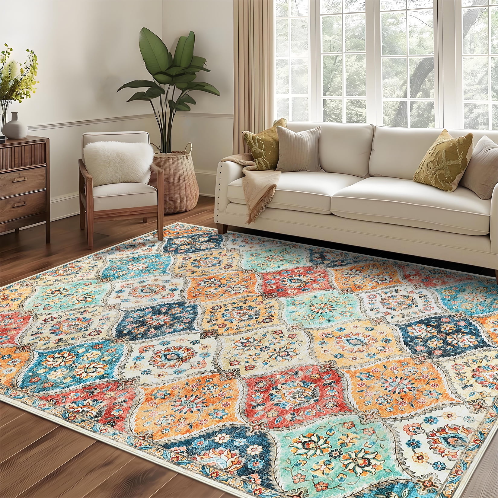 Hasoo Lagre Moroccan Trellis Floral Washable Area Rug for Living Room ...