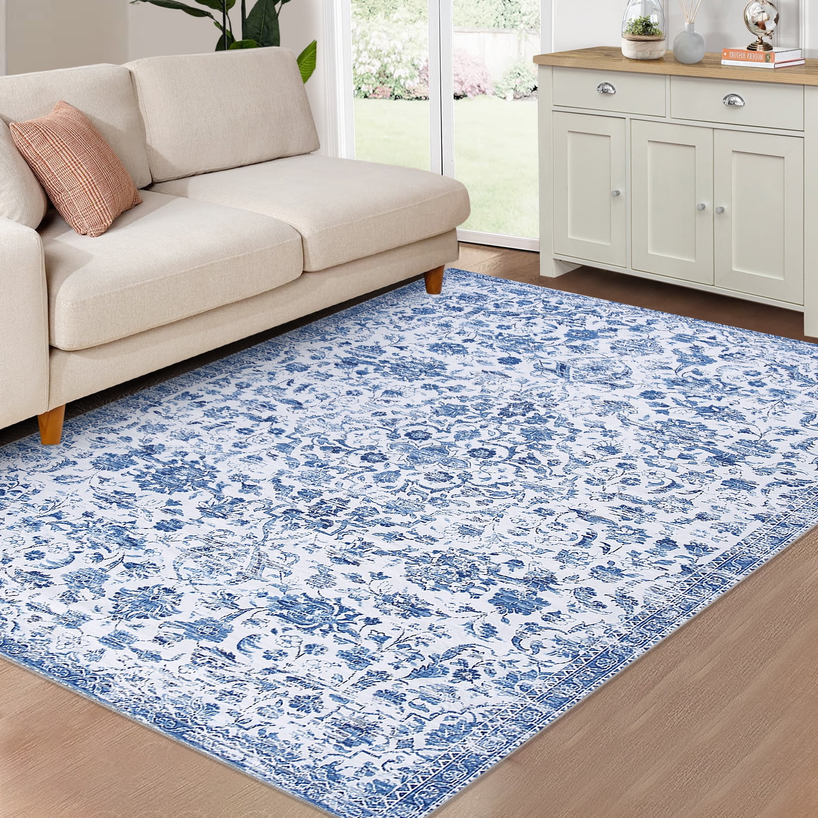 Hasoo Large Area Rug 9' x 12' Blue Multi Vintage Rug Flodable Thin Rug ...