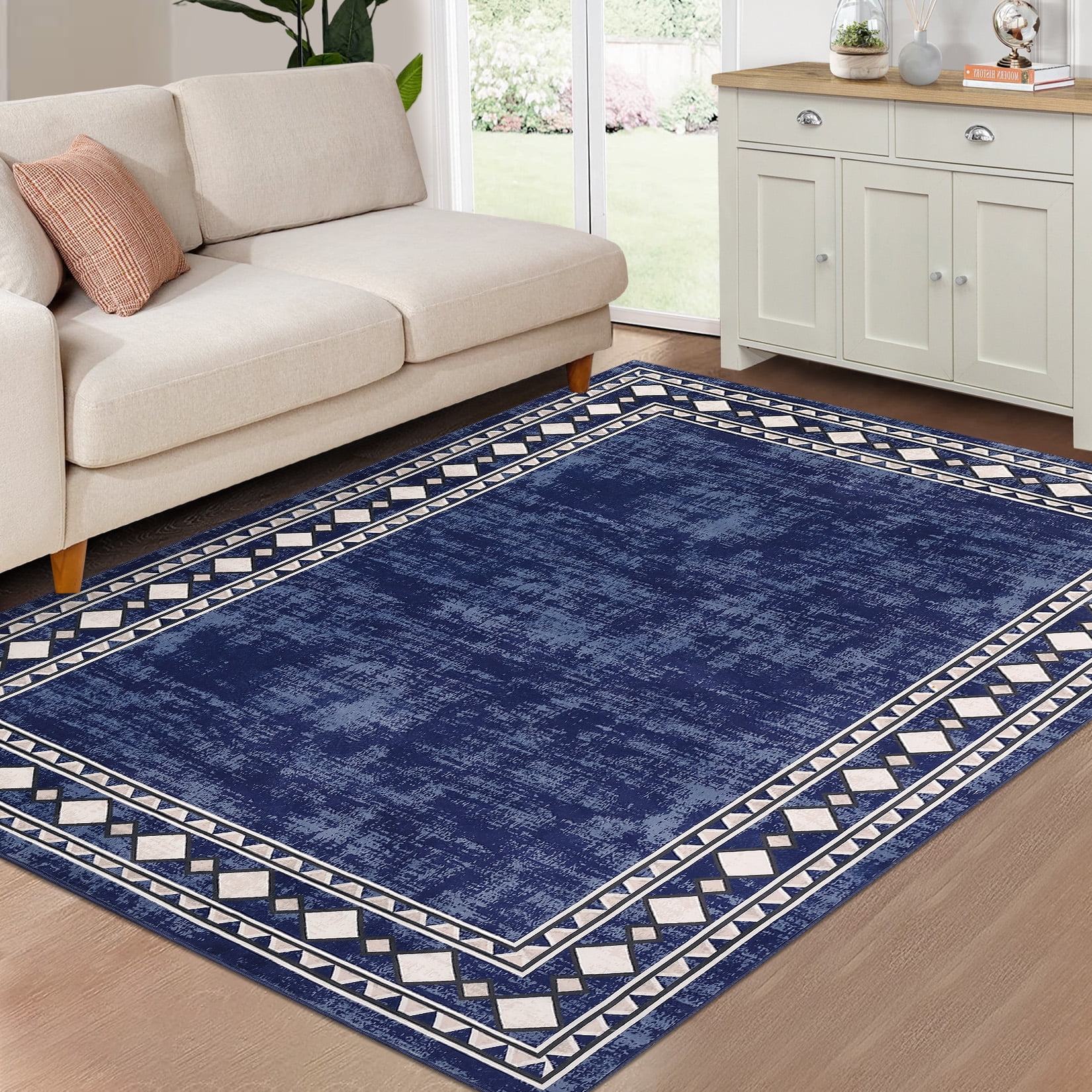 Hasoo Indoor Blue Rug: 9' x 12' Low Pile Floor Carpet for Bedroom ...