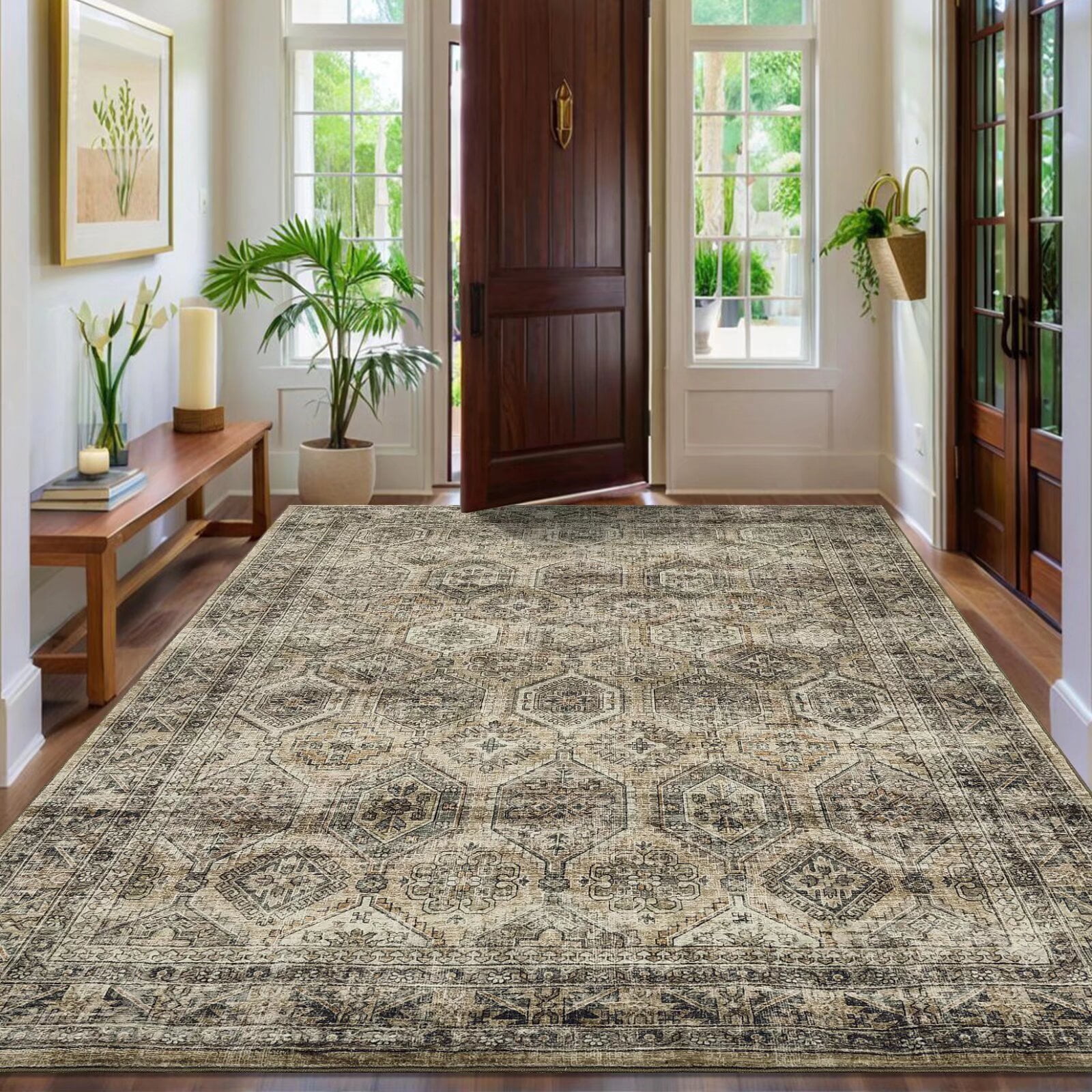 Hasoo Large Indoor Washable Area Rug 10' x 13' Floral Rugs for Living ...
