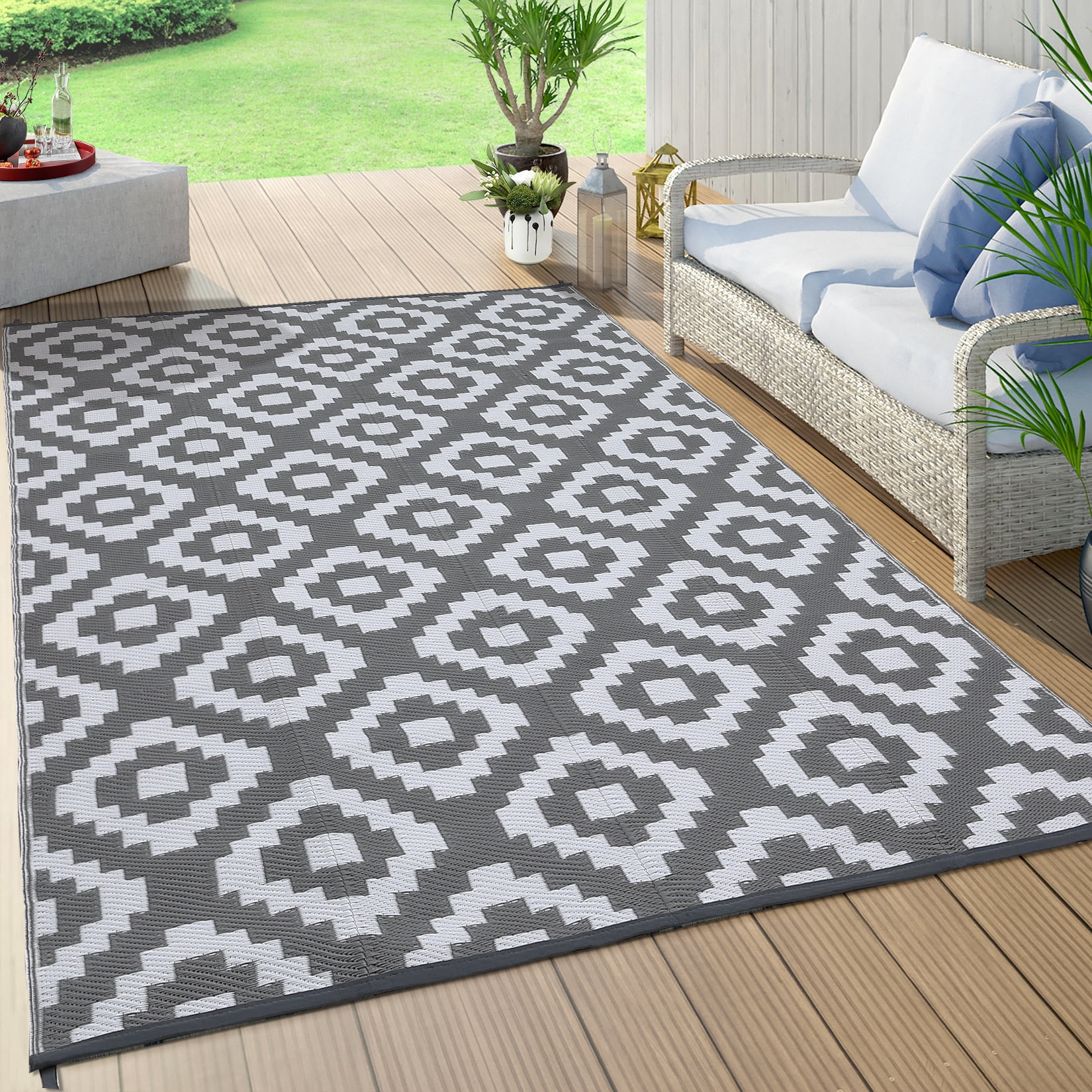 Hasoo Outdoor Rug Waterproof Premium Recycled Plastic Geometric Pattern ...