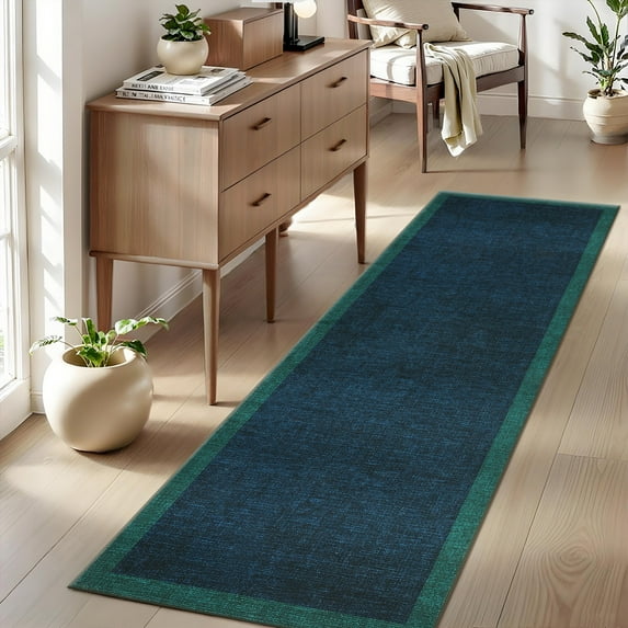 Hasoo Runner Neutral Geometric Border Rug 2x6 Non-Slip Washable Low ...