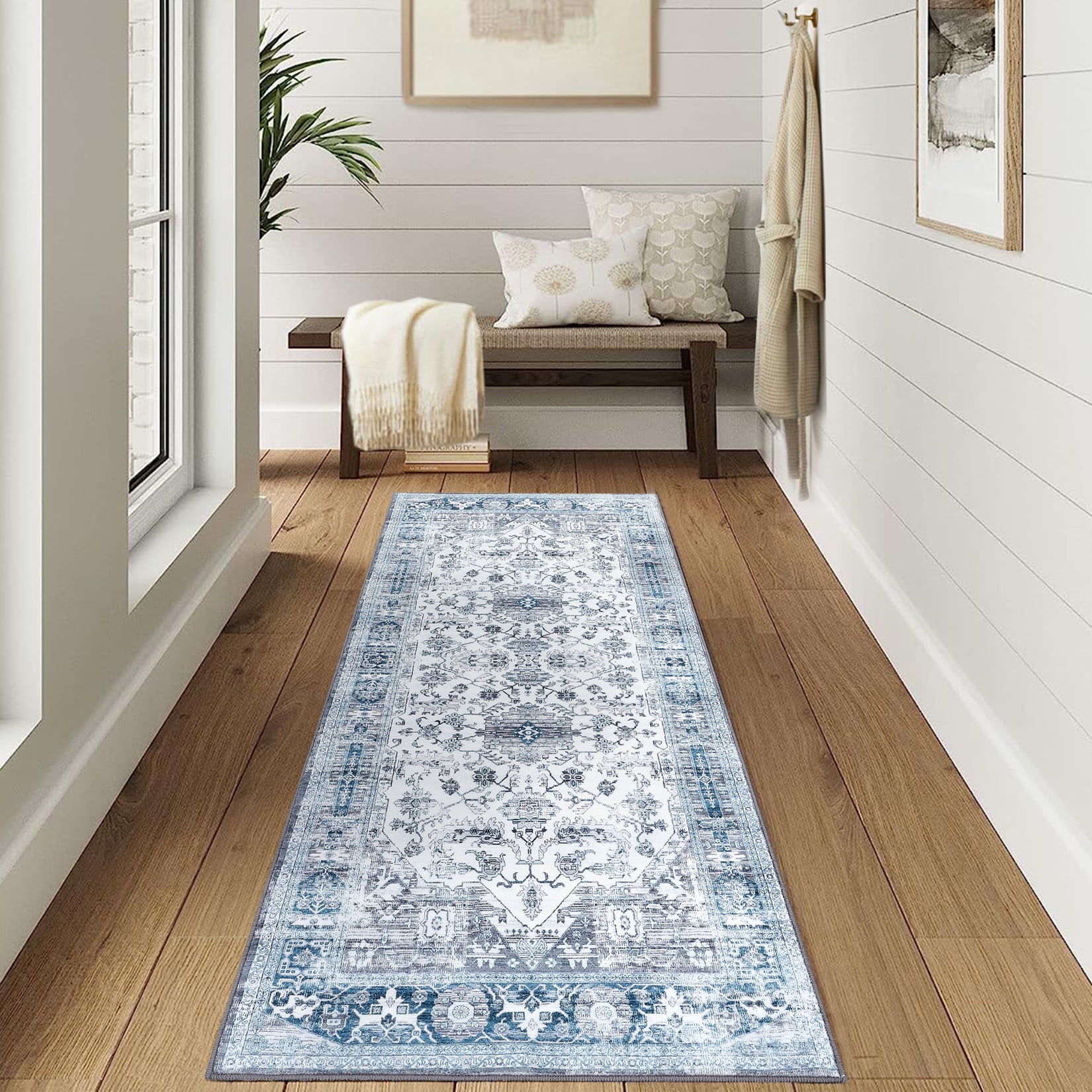 Hasoo Runner Rug 2' x 6' Washable Floral Geometric Hallway Runner ...