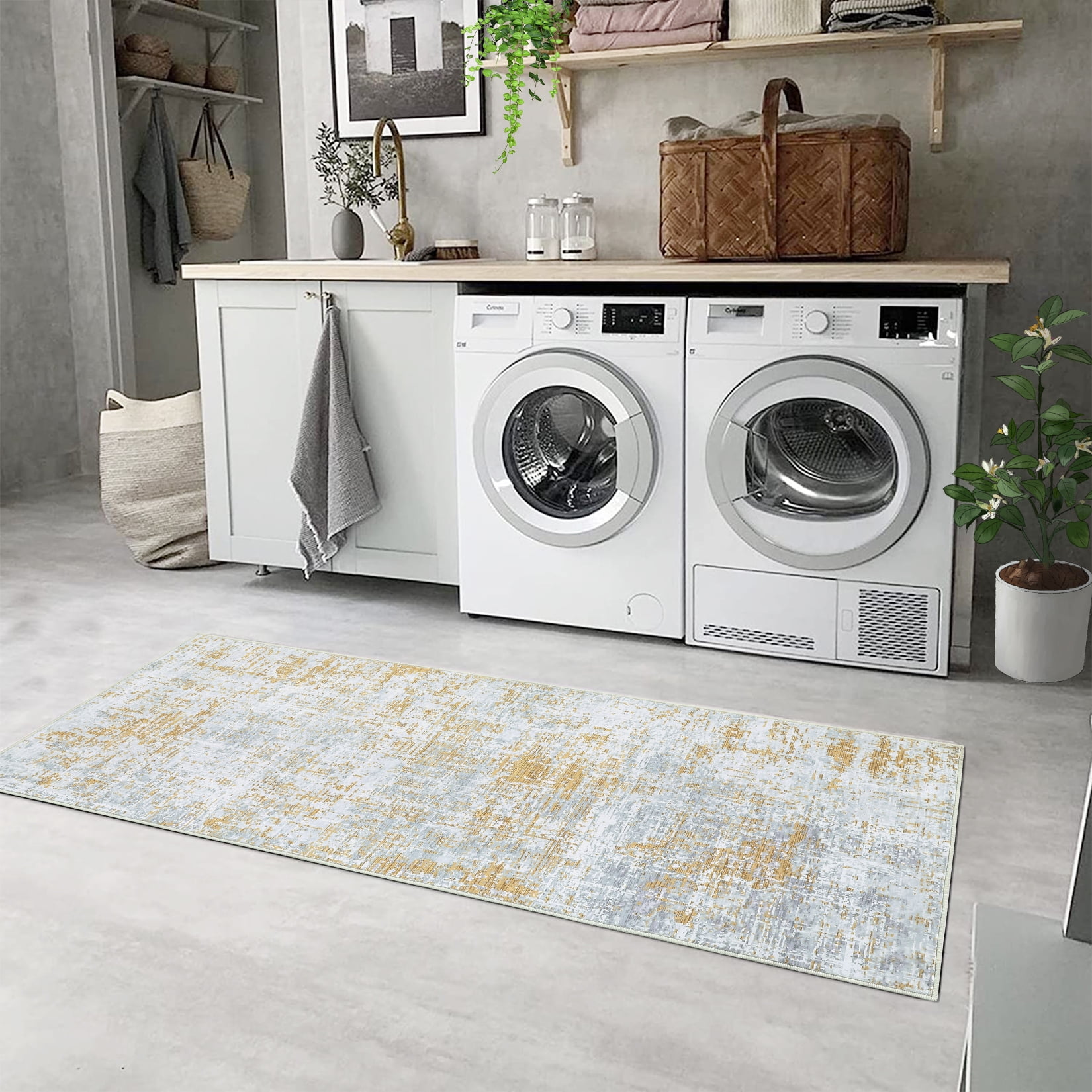 Hasoo Runner Rug 2x6 Abstract Sketch Distressed Rug Machine Washable ...