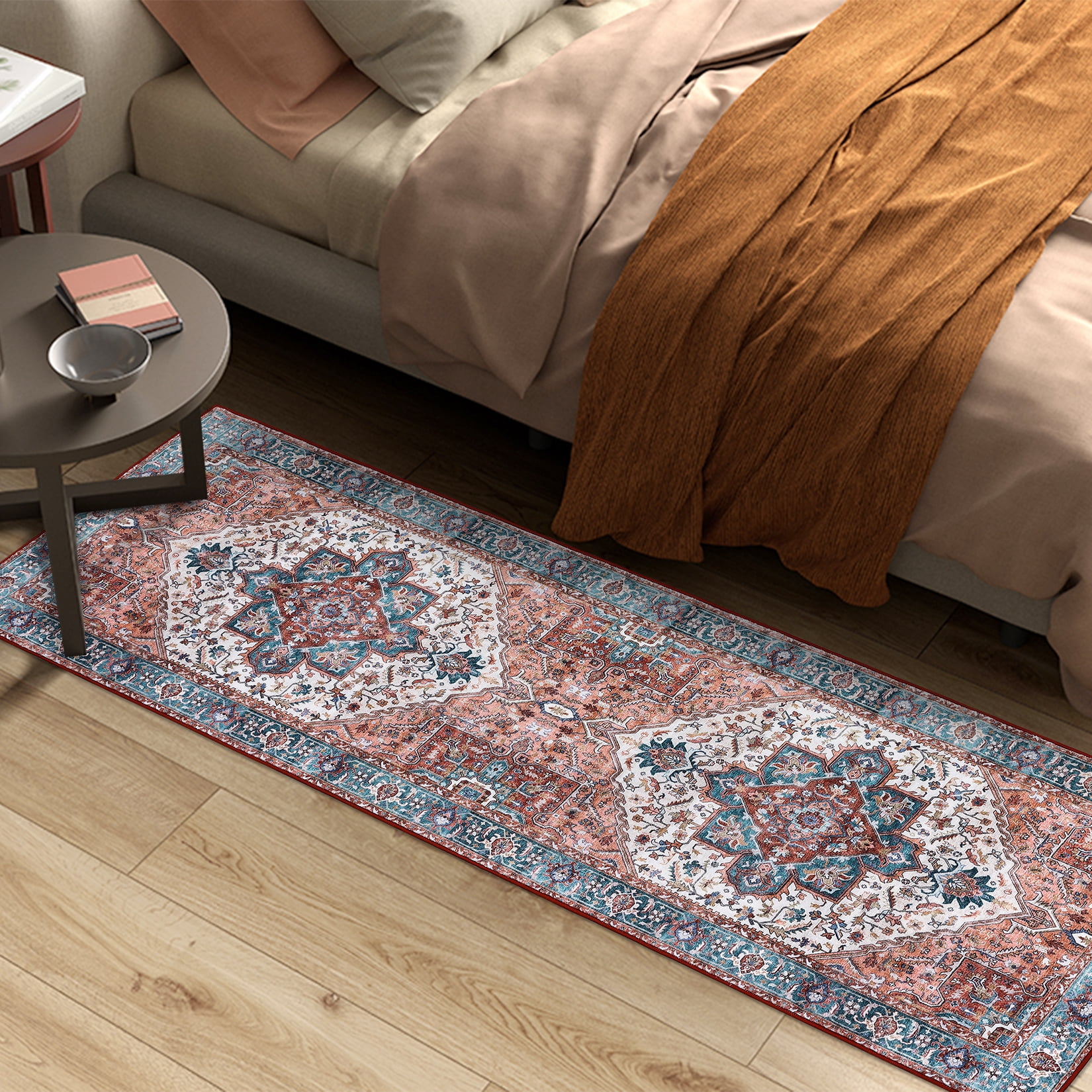 Hasoo Runner Rug 2x6 Distressed Medallion Floral Indoor Washable Rug ...