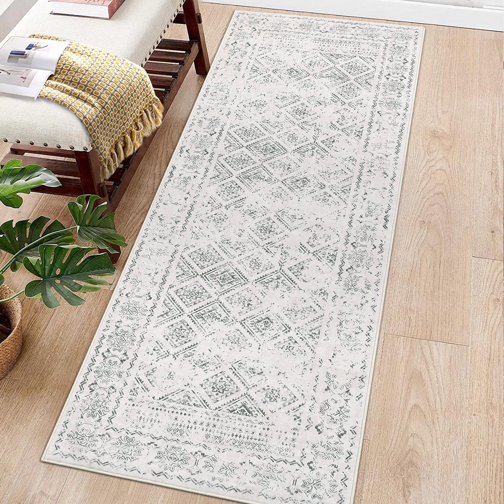 Hasoo Runner Rug 2x6 Modern Moroccan Distressed Indoor Washable Rug for ...