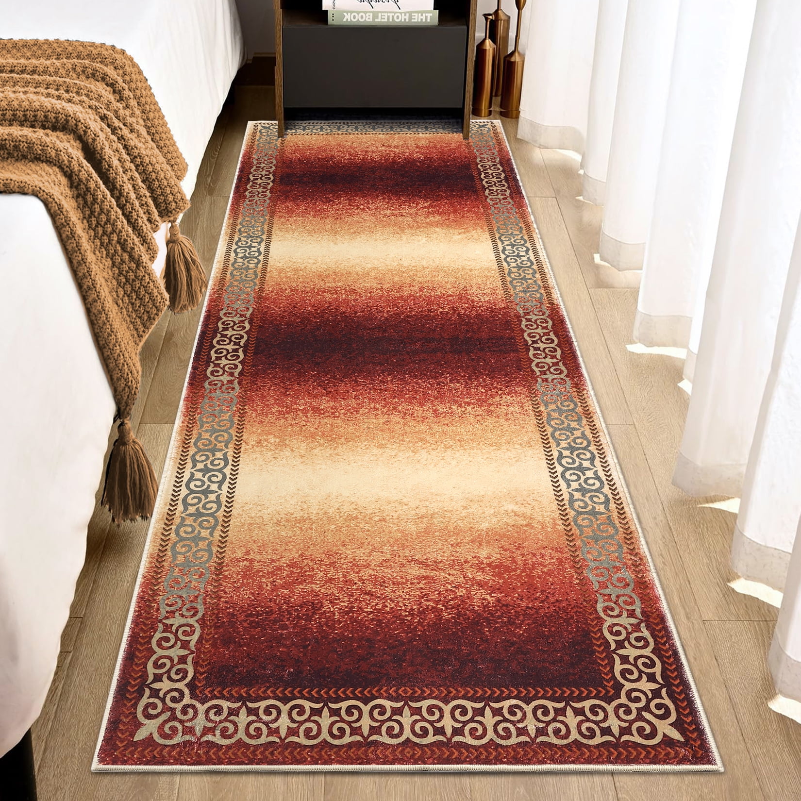 Hasoo Runner Rug Indoor Bordered Area Rug Non Slip Rubber Backing ...