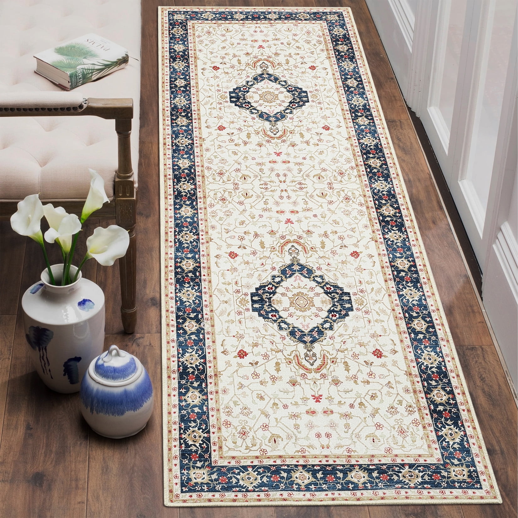 Hasoo Rustic Farmhouse Runner Rug for Hallway Kitchen Bedroom - Persian ...