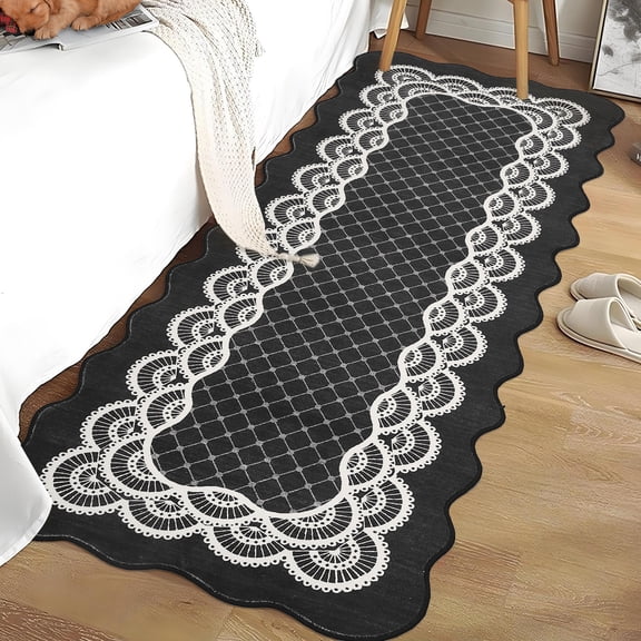 Black Checkered 2x6 Hallway Washable Runner Rug Modern Minimalist ...