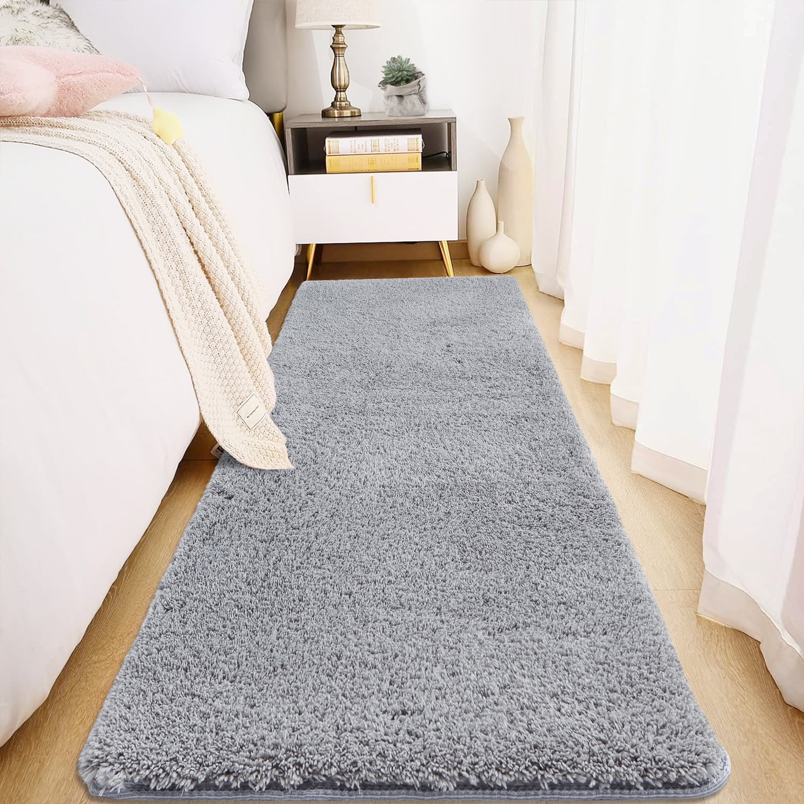 Hasoo Solid Shag Runner Rug for Bedroom Hallway Entryway - High Pile ...