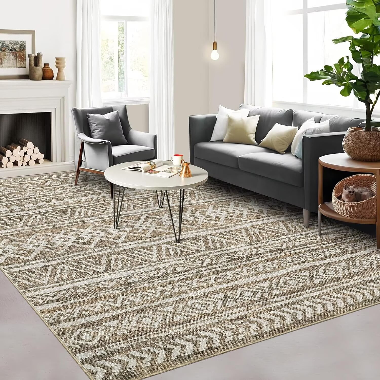 Hasoo Taupe Rugs for Living Room Washable 9x12 Area Rugs Moroccan Style ...