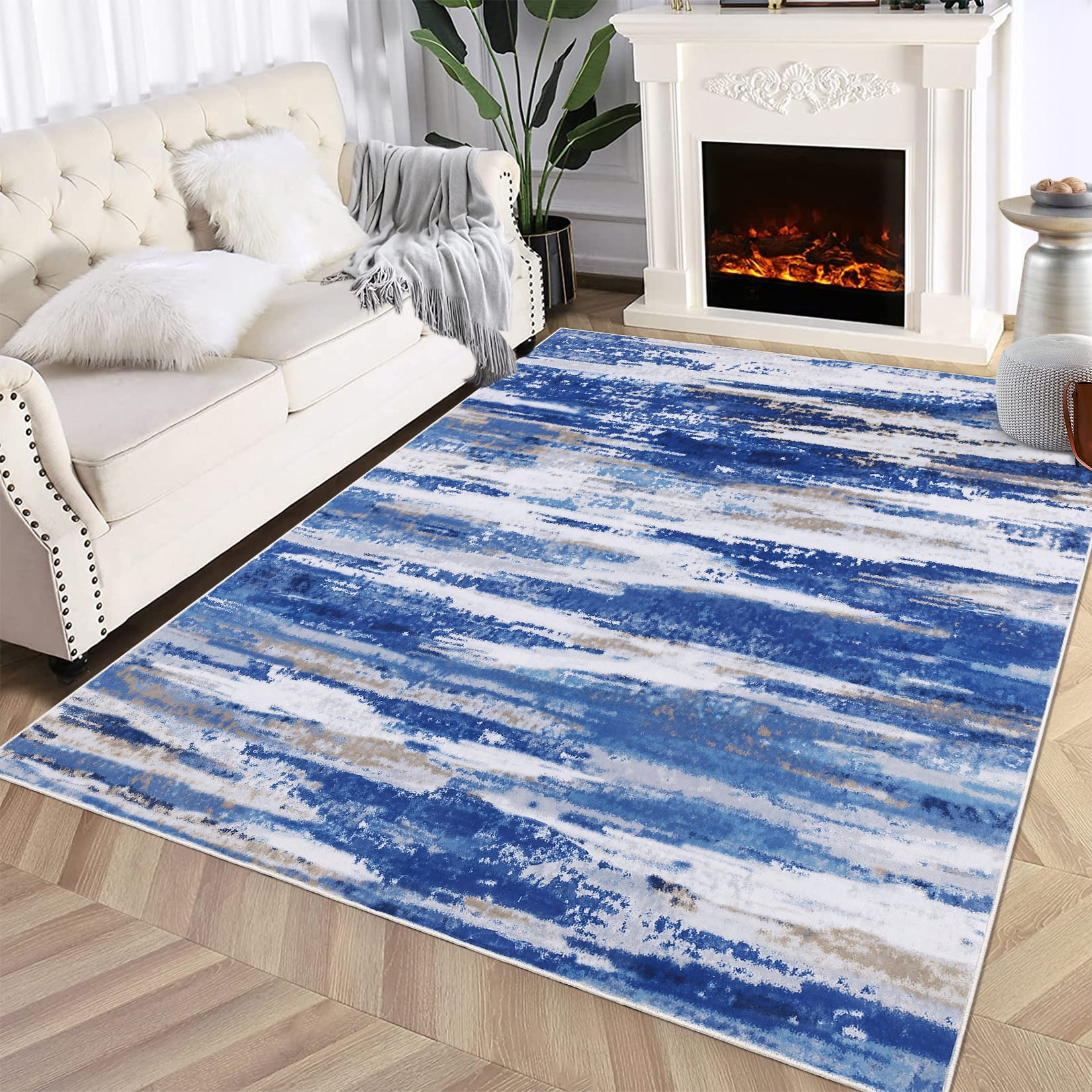 Hasoo Tie Dye Area Rug, 8' x 10', Blue/Gray Floor Carpet for Indoor ...