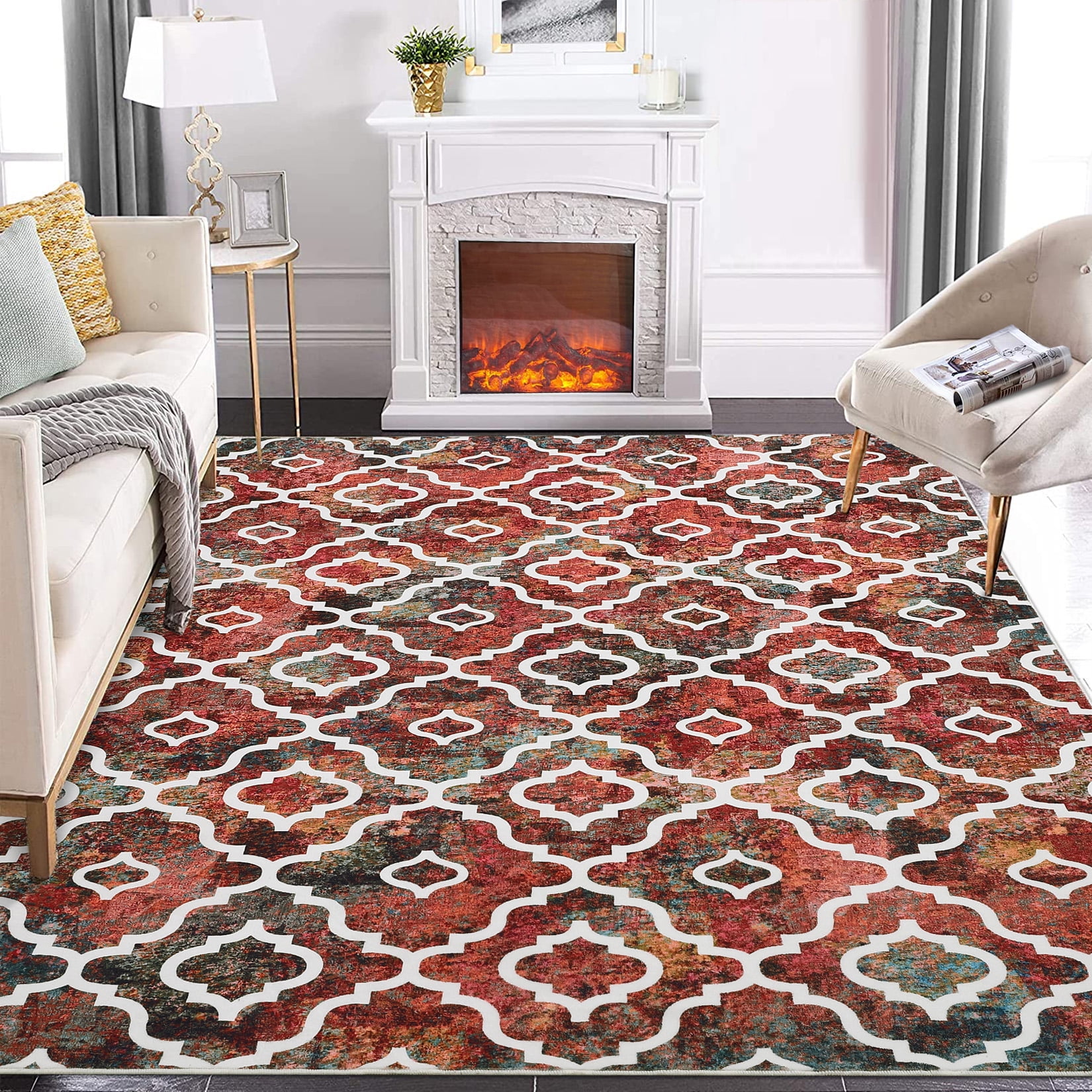 Hasoo Tie-Dye Area Rug Non-slip Machine Washable Living Room Bedroom ...