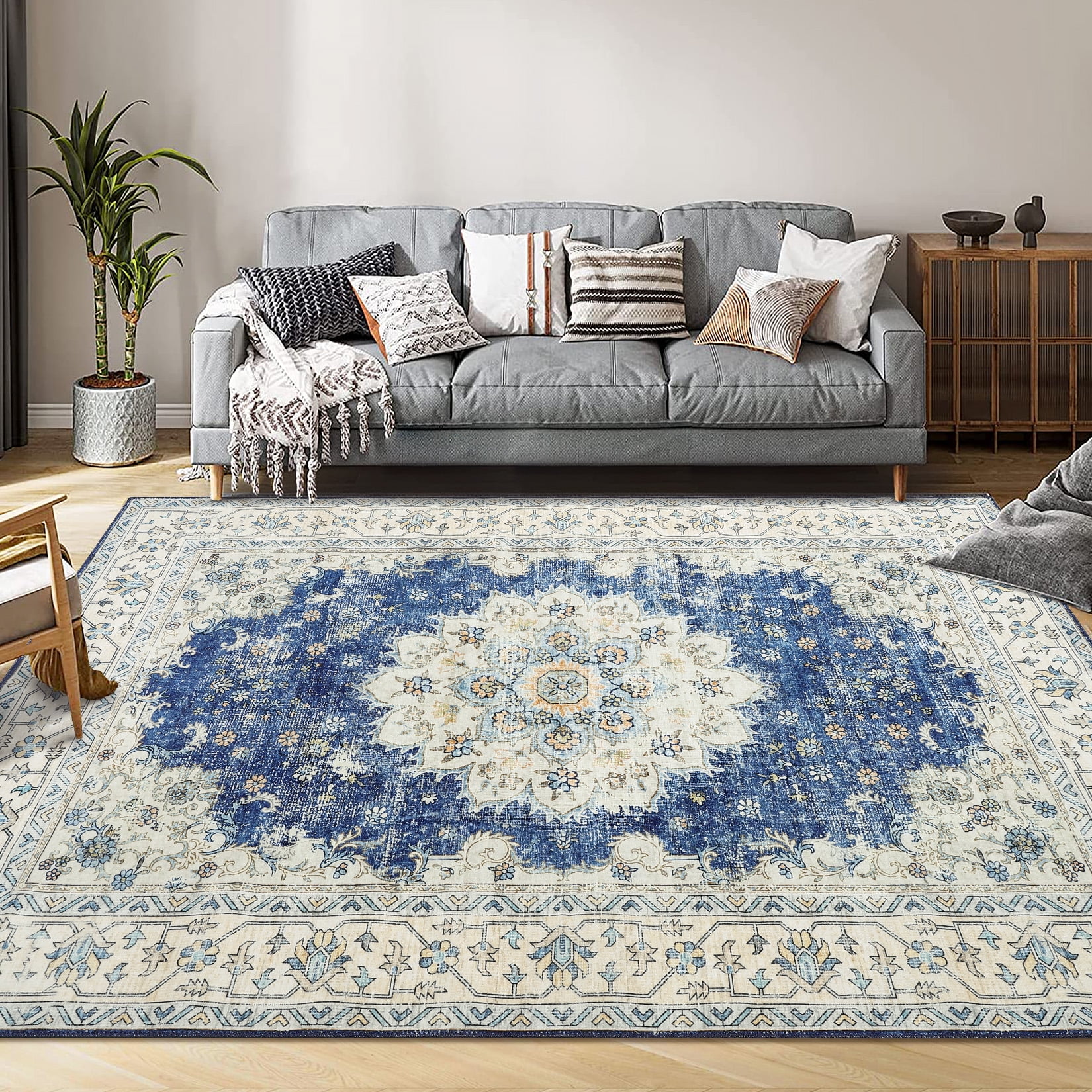 Hasoo Washable 8' x 10' Area Rug for Living Room Boho Vintage Rug Non ...