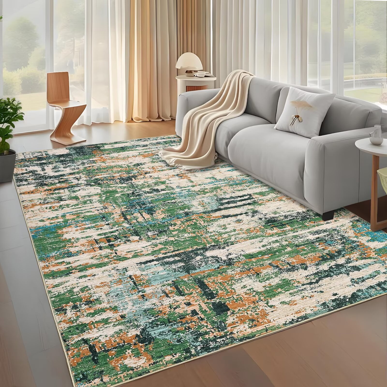 Hasoo Washable 8' x 10' Modern Abstract Area Rug for Living Room Soft ...