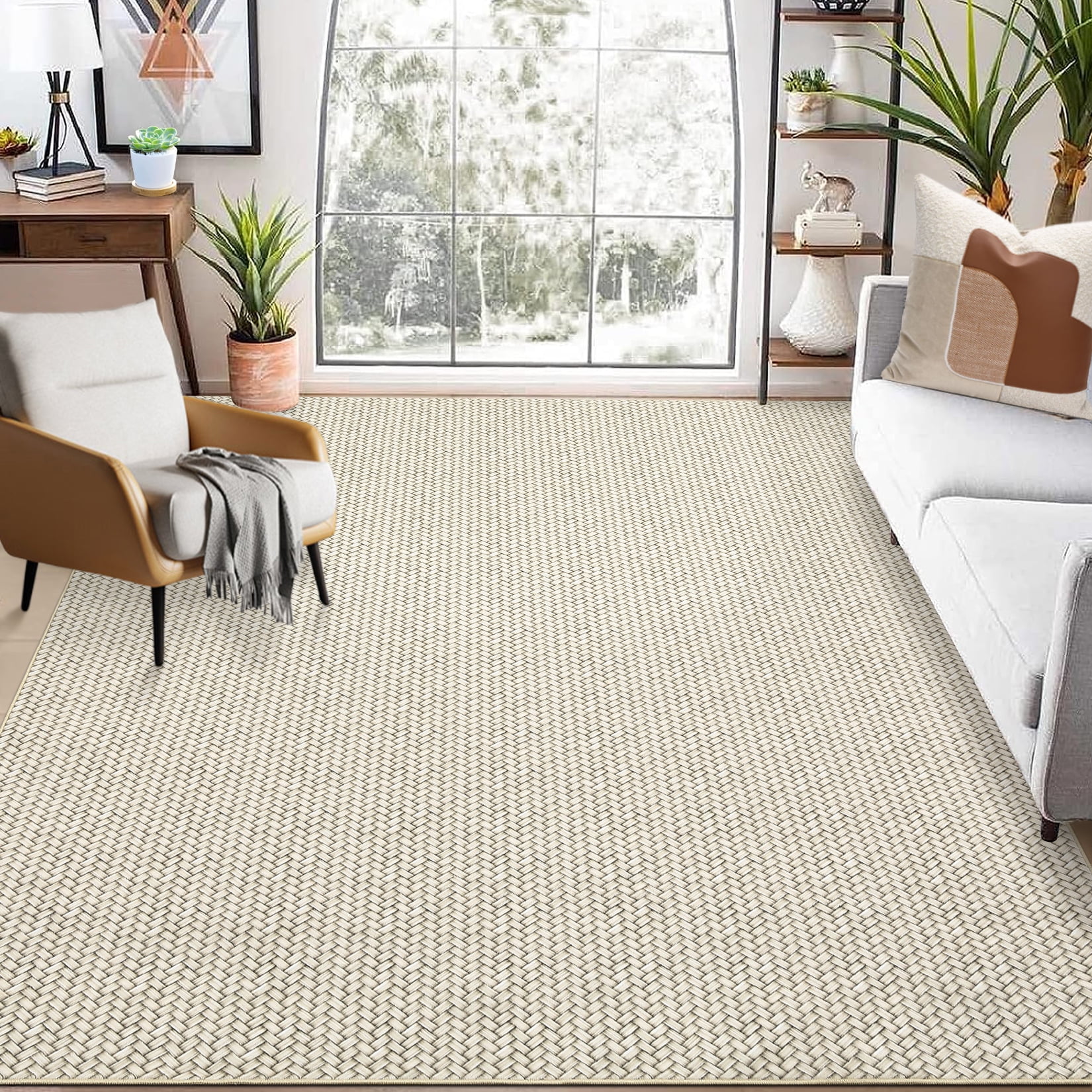 Hasoo Washable Area Rug 8x10 Rug for Living Room Modern Solid Beige ...