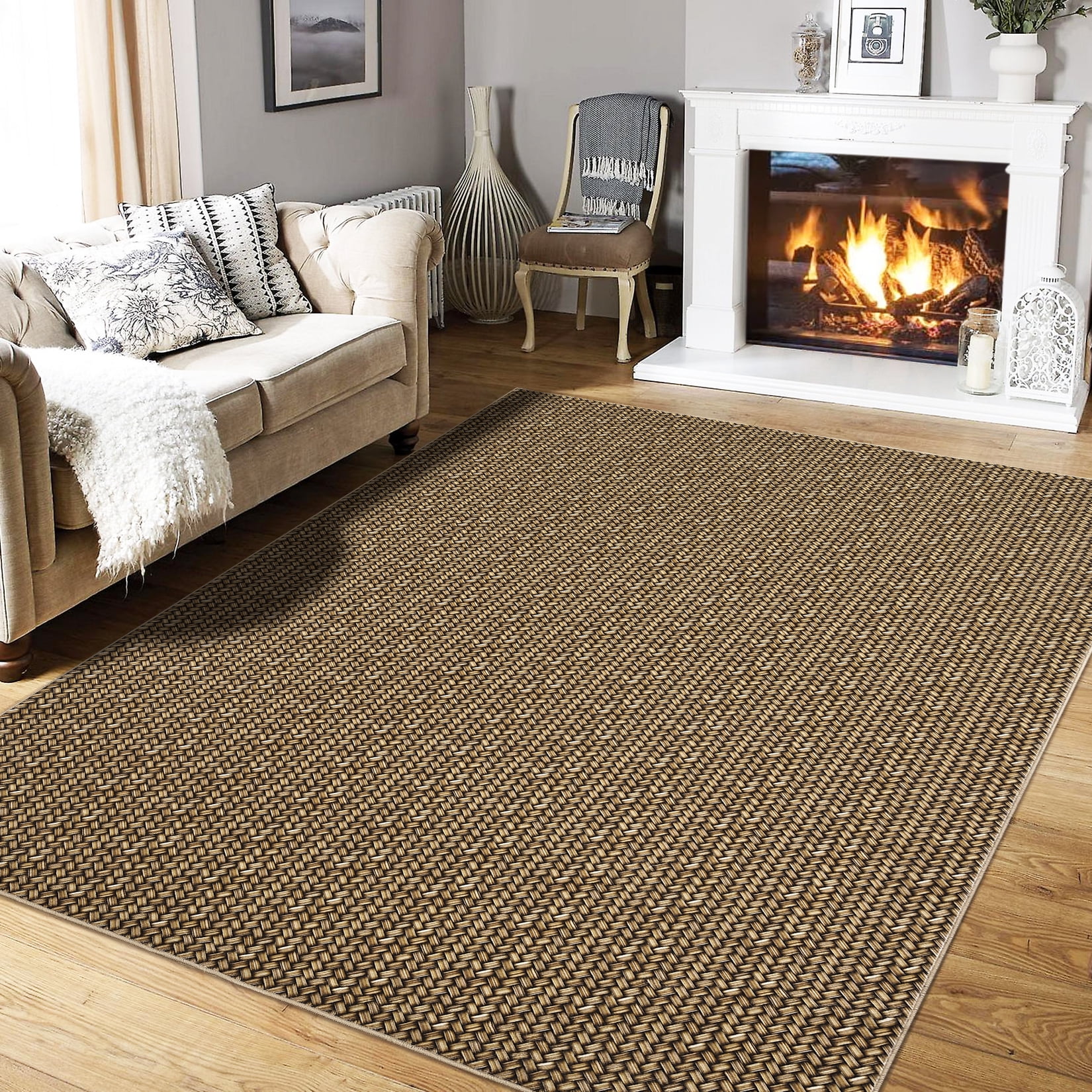 Hasoo Washable Area Rug 8x10 Rug for Living Room Modern Solid Brown ...