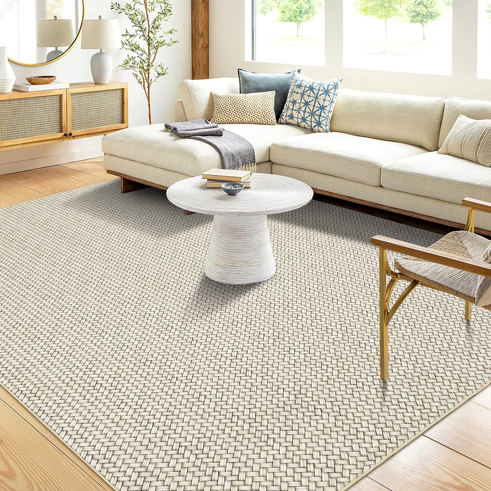 Hasoo Washable Area Rug 9x12 Rug for Living Room Modern Solid Beige ...
