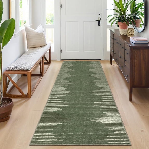 Hasoo Washable Bedroom Rug Geometric Striped Runner Soft Low Pile ...