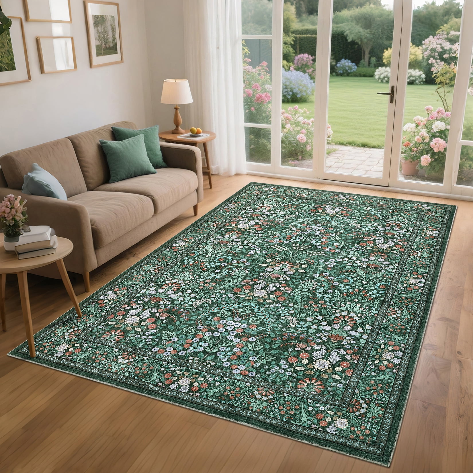 Hasoo Washable Living Room Area Rug 10x13 Large Modern Floral Soft Non ...