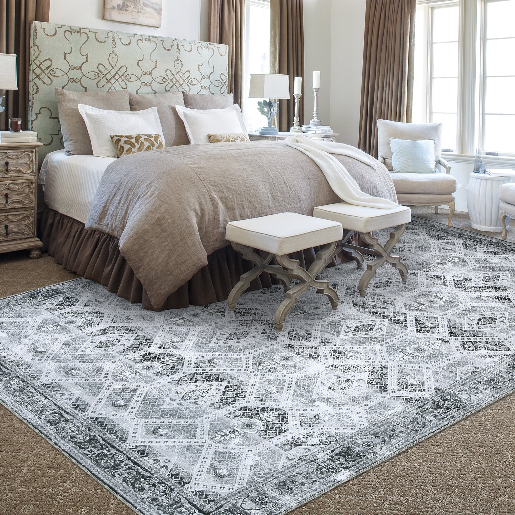 Hasoo Washable Rug 8x10 Boho Floral Oriental Area Rugs for Living Room ...