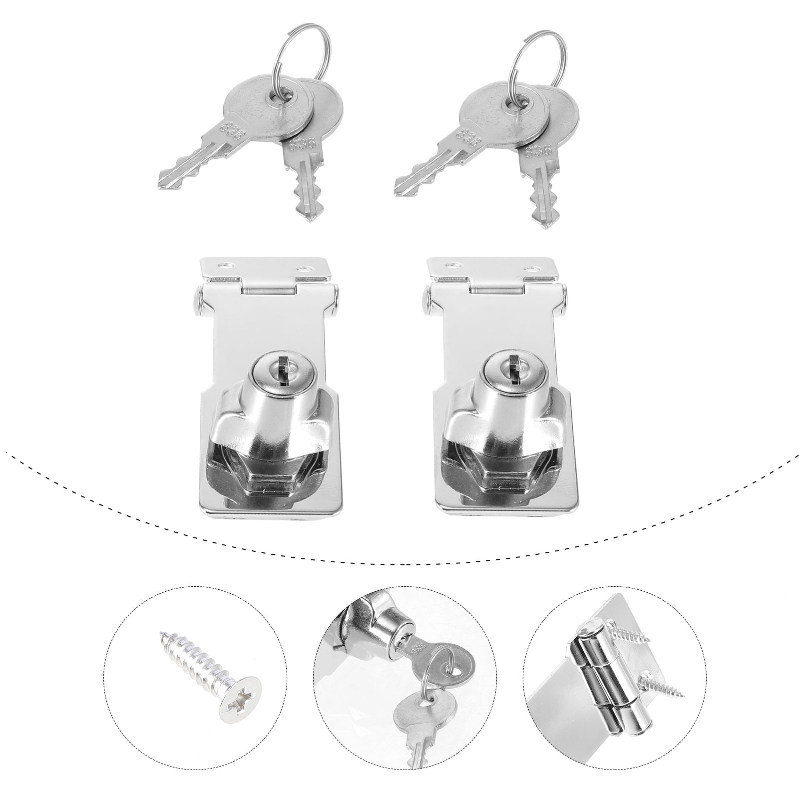 2 Sets Stainless Steel Keyed Hasp Locks with Keys for Cabinets and Home ...