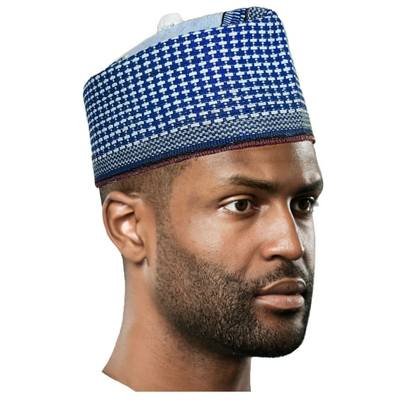 Hassan Blue and White Hausa Mallam Cap Fulani Hula Hand-crafted African ...