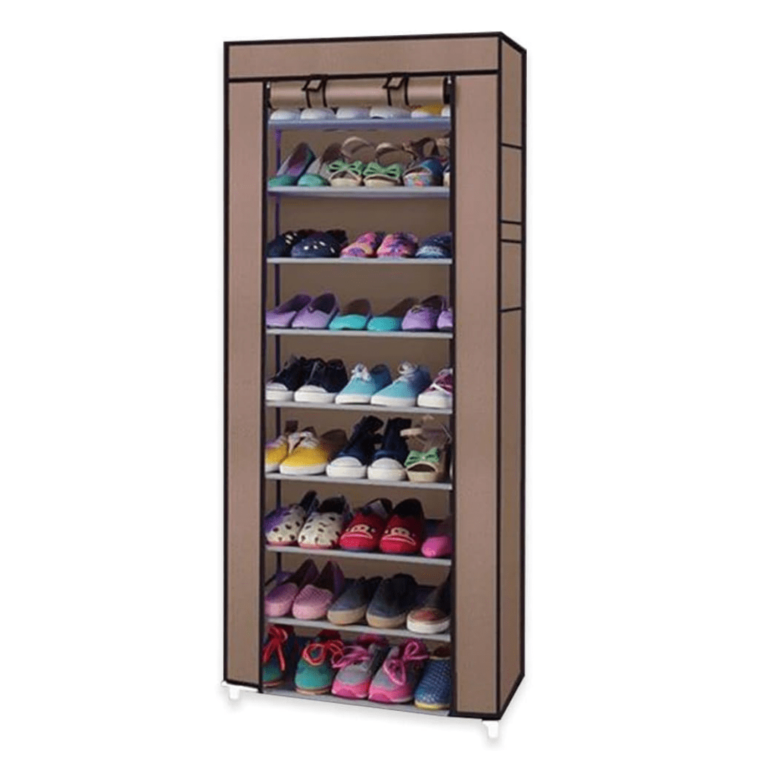 Hassch 10-Tier Shoe Rack with Cover, Large Capacity Stackable Tall Shoe ...