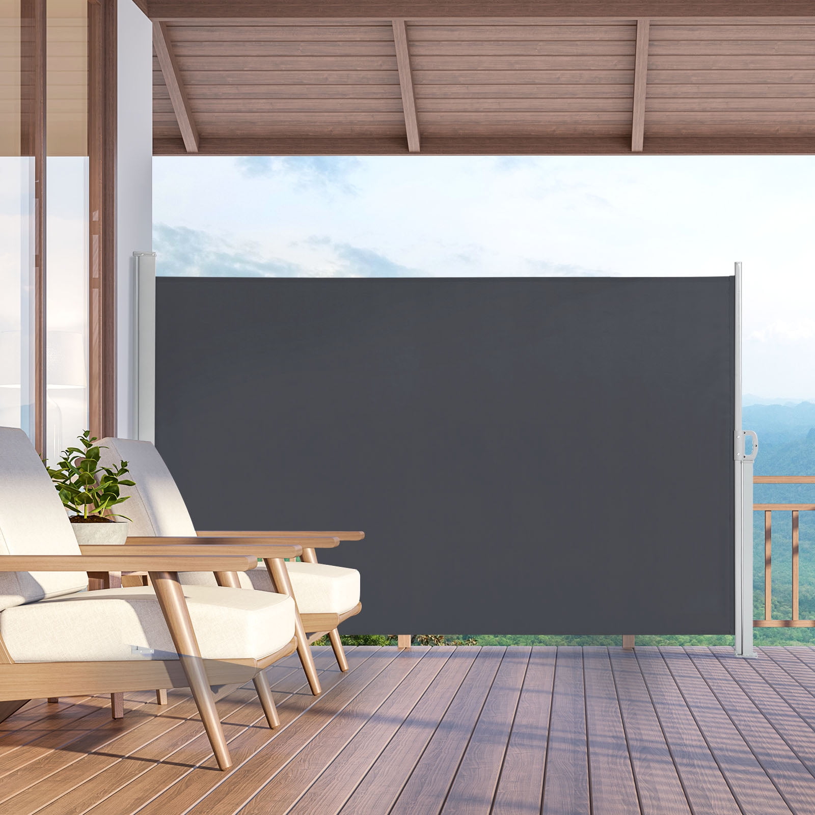 Hassch 118" x 71" Side Awning, Patio Privacy Screen for Garden, Balcony, Courtyard, Dark Gray ...