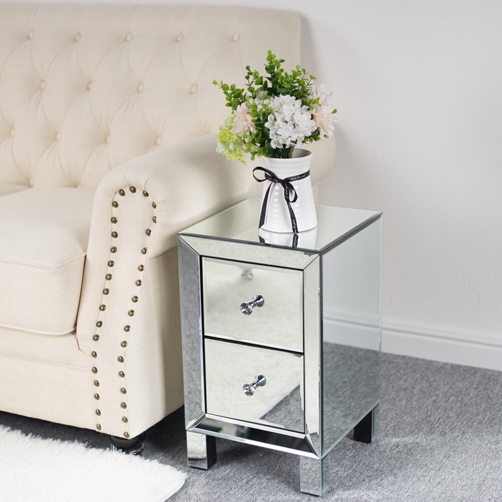 Hassch 2-Drawer Mirrored Nightstand Modern Small Side Table, Silver ...