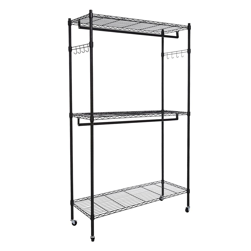 Hassch 2 Tier Rod Garment Rack Movable Clothes Hanger Closet Organizer ...