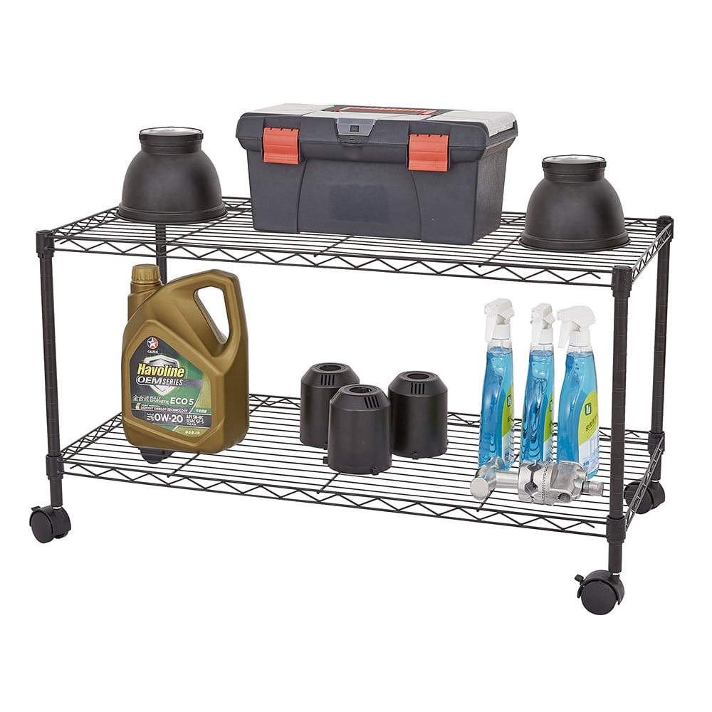Hassch 2 Tiers Shelving Storage with Locking Wheels, Free-Standing ...