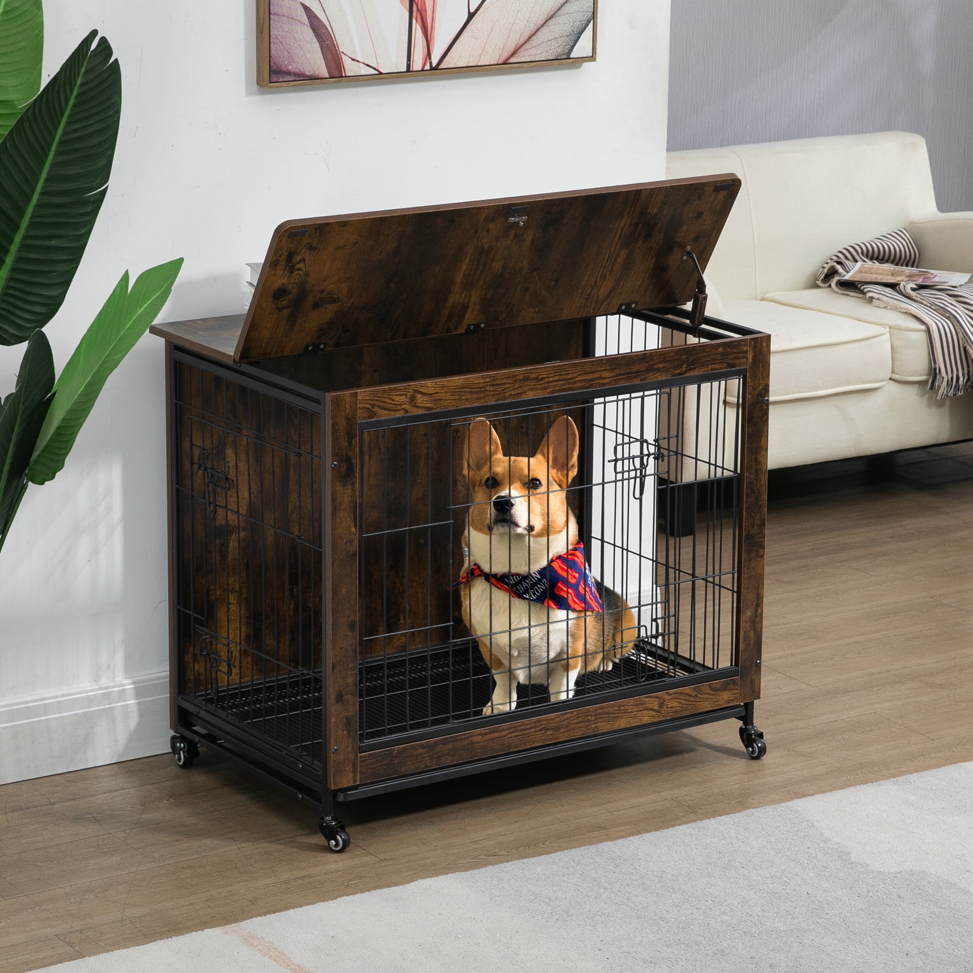 Hassch 23in Moveable Dog Crate Furniture, Side End Table, Modern Kennel ...
