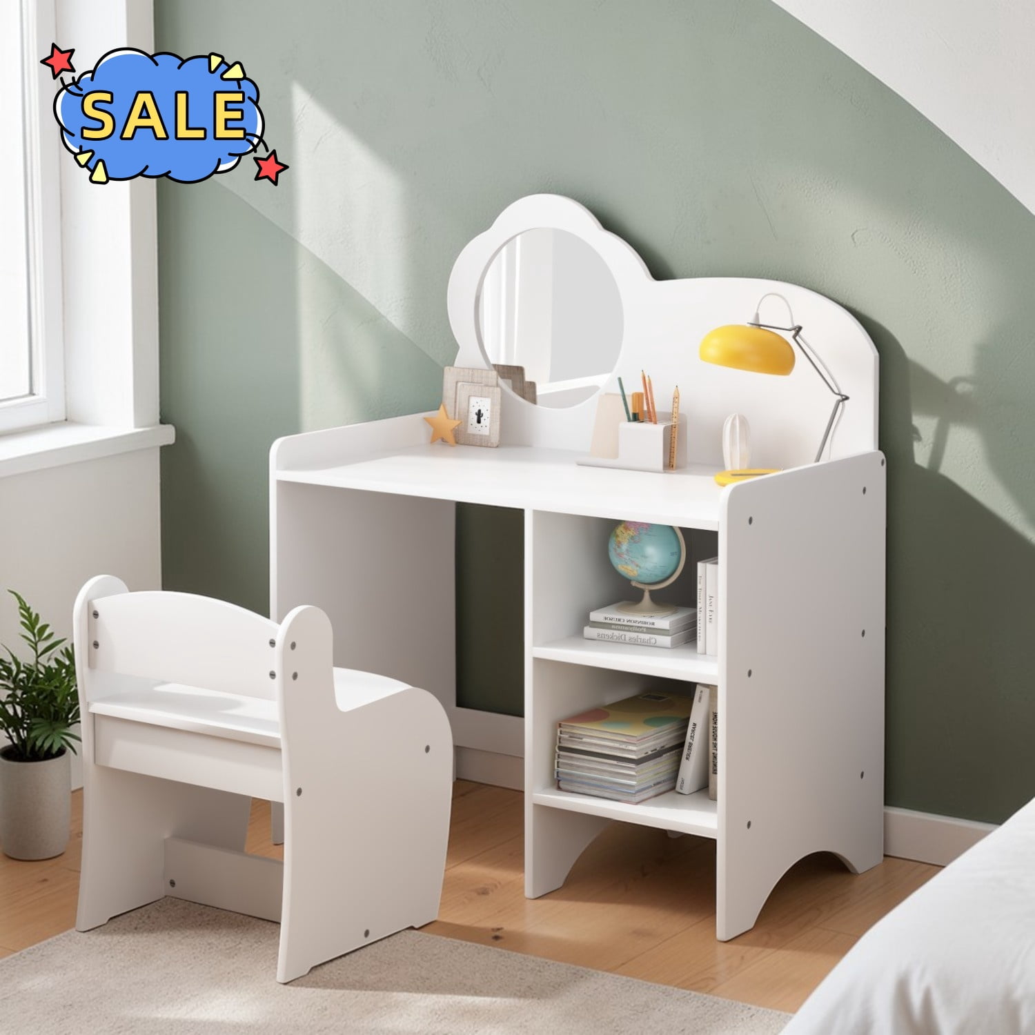 Hassch 27.5" Small Vanity Desk with Mirror and Chair, Makeup Dressing ...