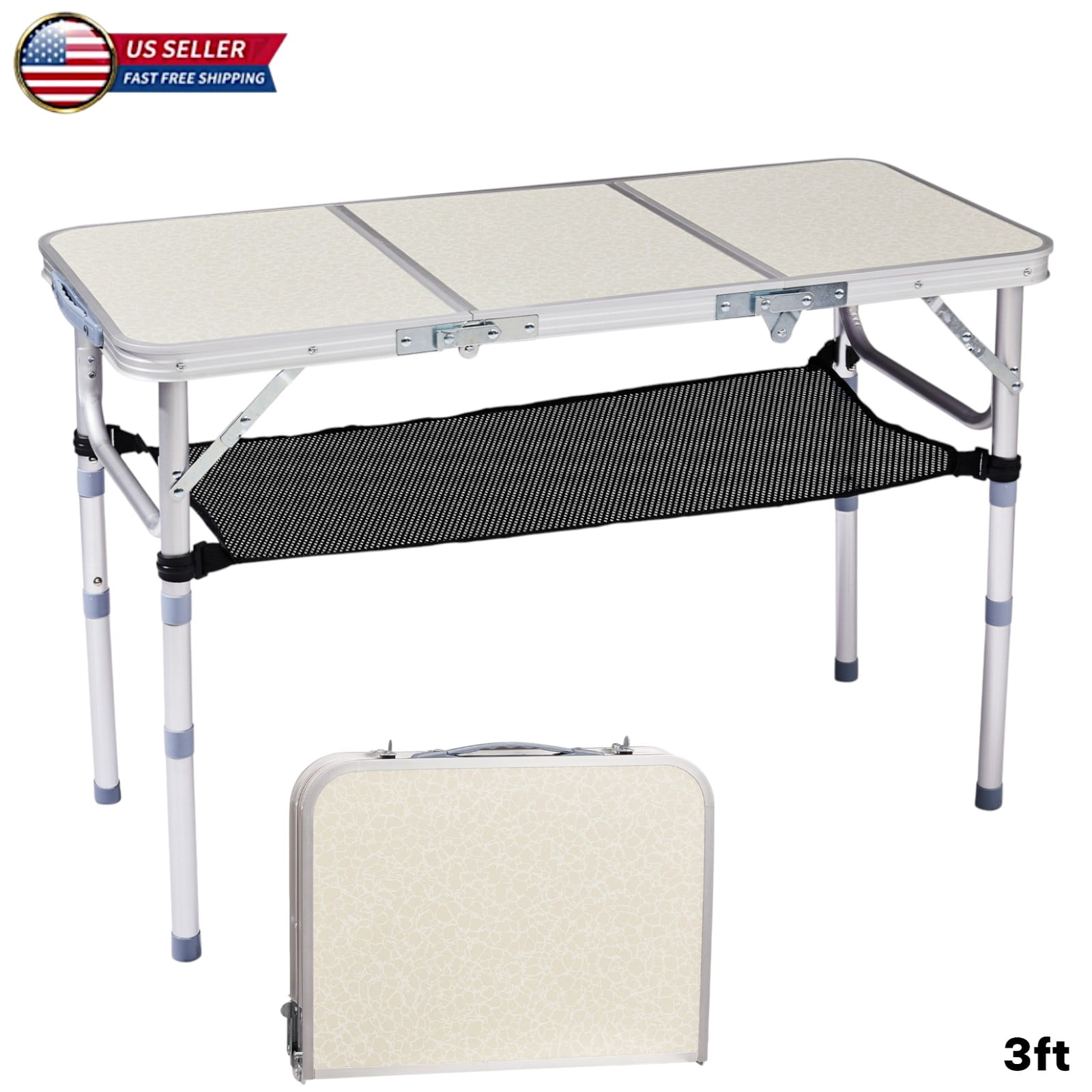 Hassch 3-Height Adjustable Camping Table, Tri-Fold Portable Aluminum ...