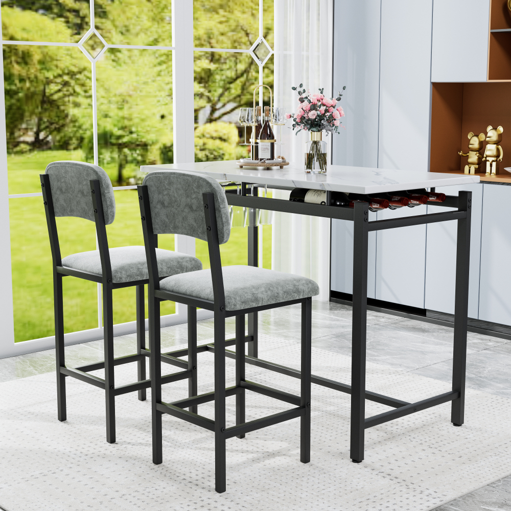Hassch 3-Piece Bar Table Set, Space Saving Kitchen Table with Wine Rack ...