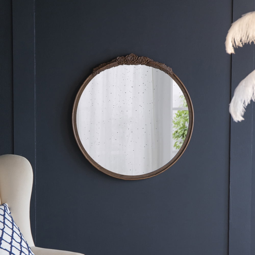 Hassch 30"x30" Round Hand Carved Rose Antique Mirror Frame, Wall Mirror ...