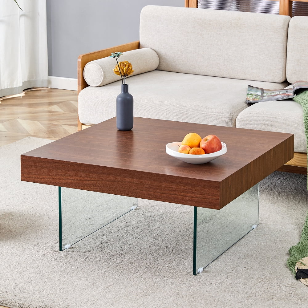 Hassch 31.5" Square Coffee Table with Tempered Glass Legs, Modern ...
