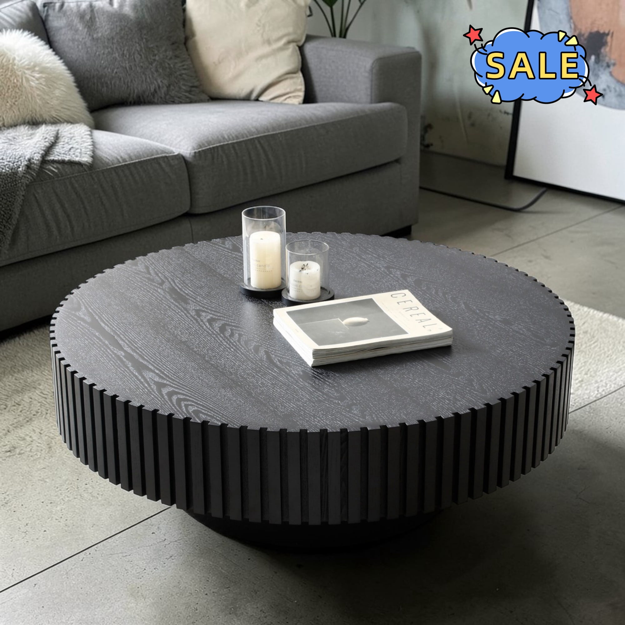 Hassch 35.4 Inch Round Coffee Table, Simple Cocktail Table, Center ...