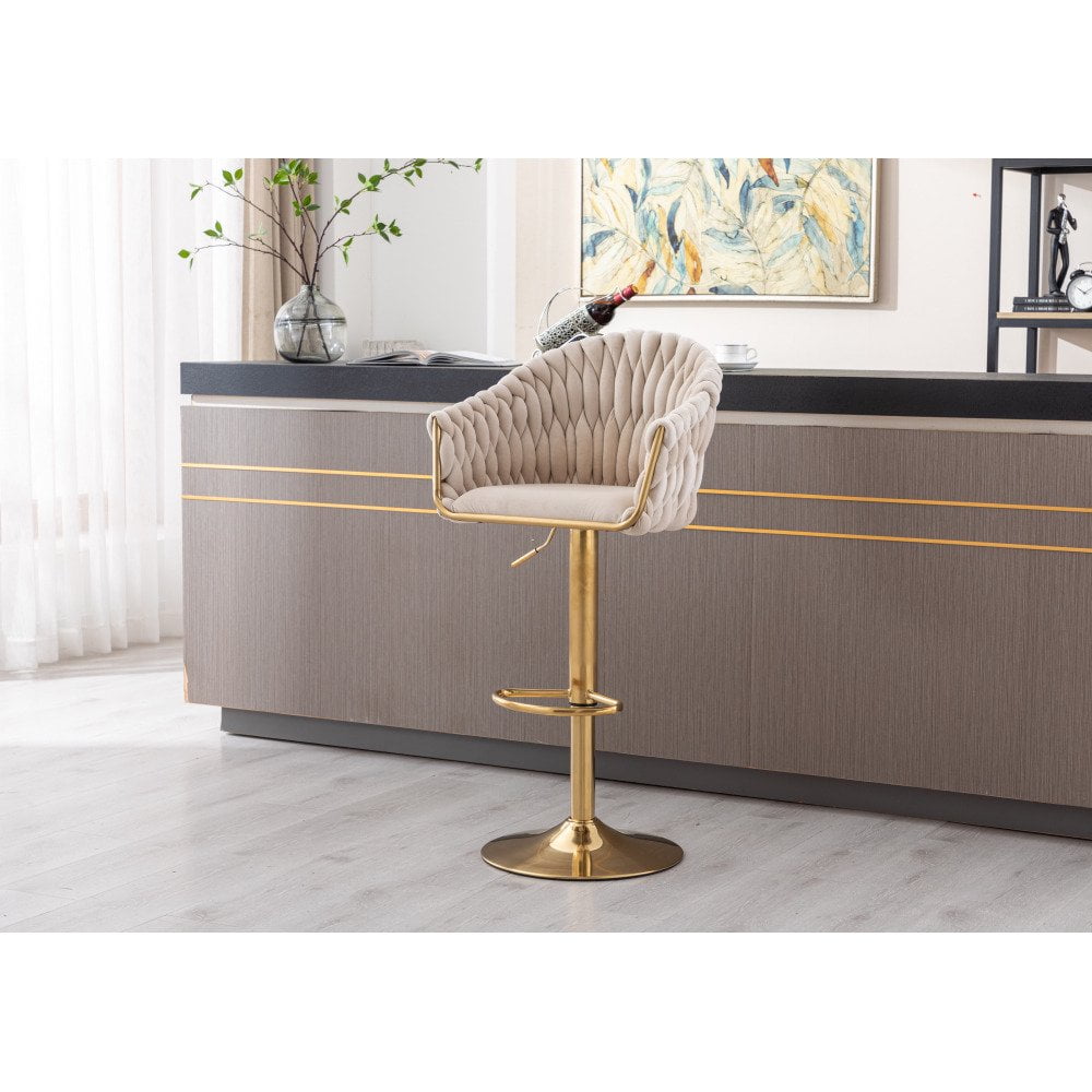 Hassch 360° Swivel Bar Stool, Upholstered Adjustable Counter Bar Stool ...