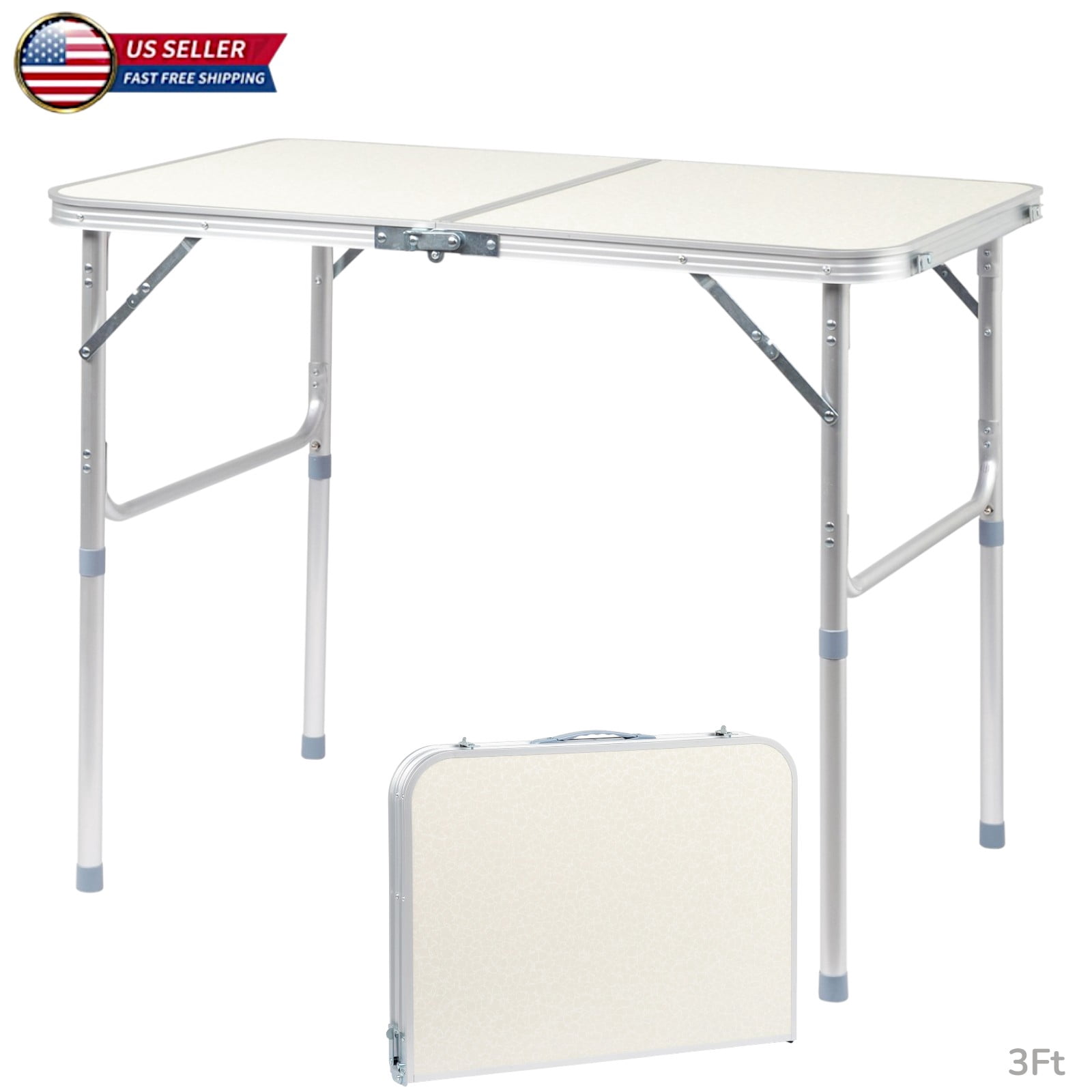 Hassch 3FT Camping Folding Table with Lightweight Aluminum Frame & Easy ...