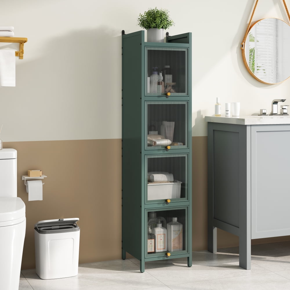 Hassch 4-Tier Display Case Storage Cabinet with Flip-Up Glass Doors, 60 ...