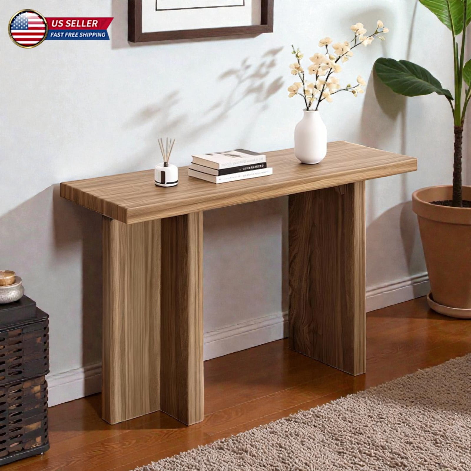 Hassch 42" Console Table in Oak Finish, Modern Wood-Look Entryway Table ...