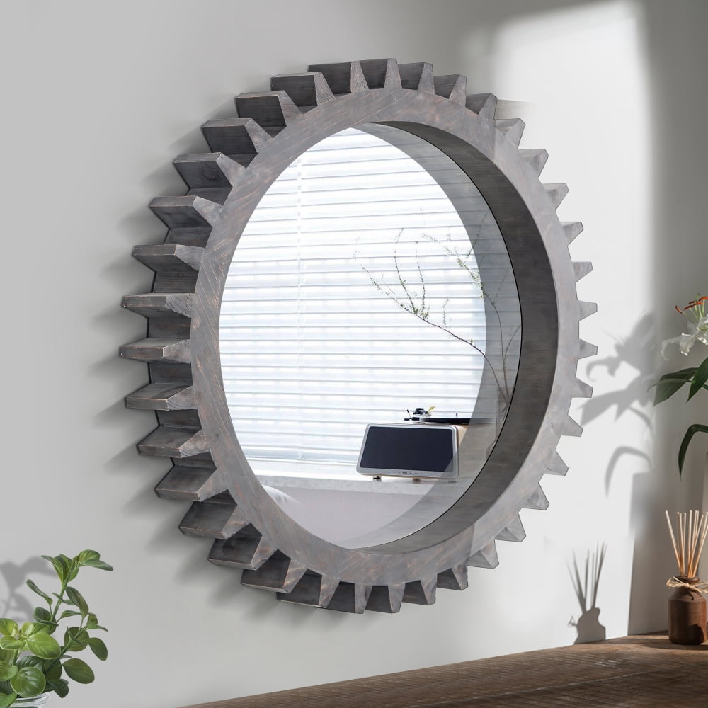 Hassch 42 inch Round Mirror, Rustic Farmhouse Circle Mirror, Wall ...