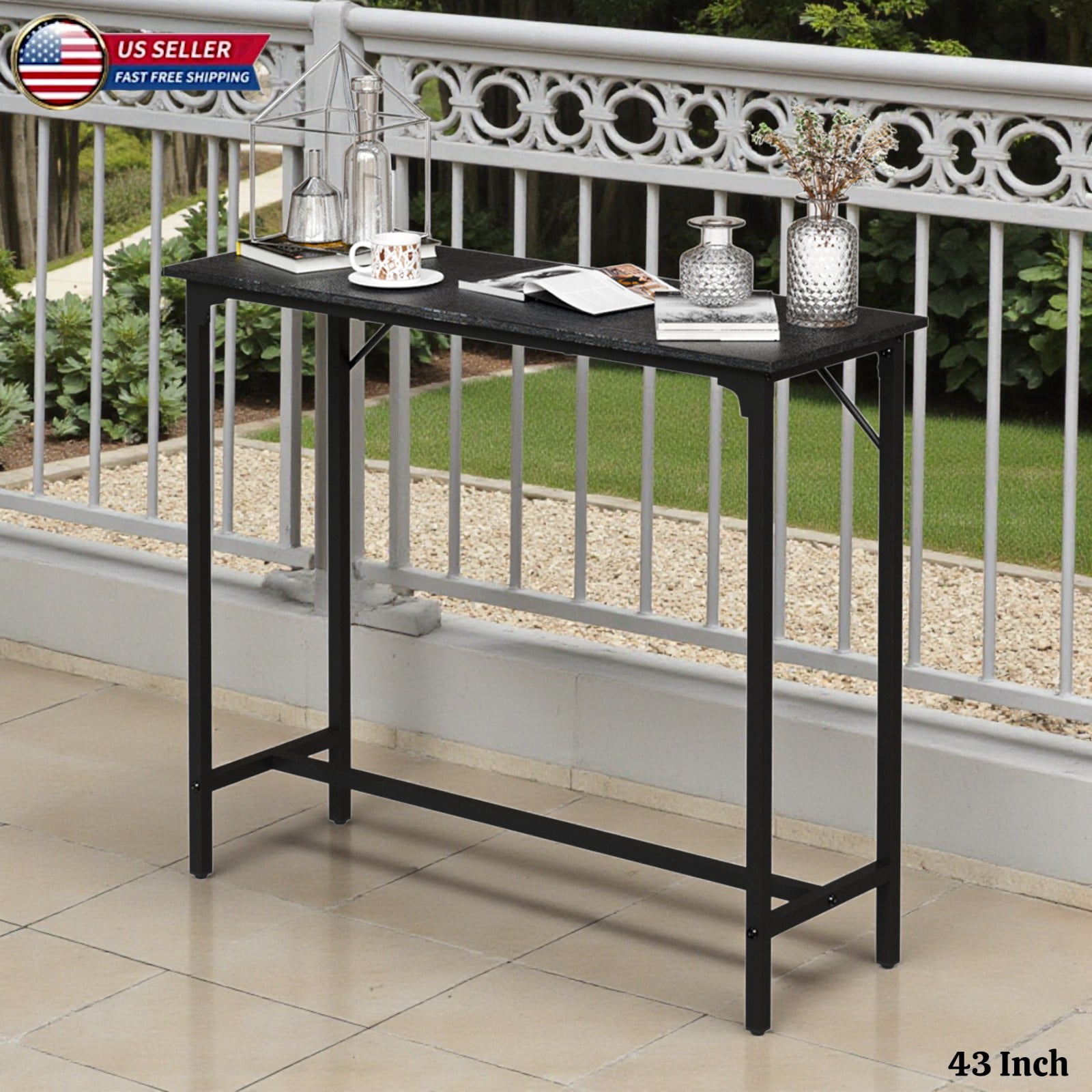 Hassch 43" Rectangular MDF Pub Table with Heavy-Duty Iron Frame and ...